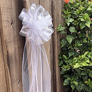 Large Assembled White Wedding Pew Bows - 10" Wide, Set of 6, Tulle Wedding Bows, Mother's Day, Reception, Aisle Decoration, Bridal Shower, Anniversary, Birthday, Fundraiser, Wedding Event