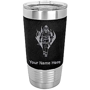 LaserGram 20oz Vacuum Insulated Tumbler Mug, Fireman, Personalized Engraving Included (Faux Leather, Black)