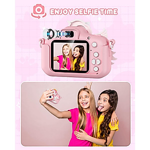 Kids Camera -Kids Camera for Girls,Christmas Birthday Gifts for Girls Portable Toy for 3 4 5 6 7 8 9 Year Old Girl Selfie 1080P HD Video Camera with 32GB Card -Pink