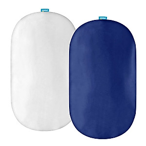 Satin Bassinet Sheets Fit for Rectangle, Hourglass, Oval Bassinet Mattress, 2 Pack, Great Protect for Baby Hair and Skin, Ultra Soft Satin Cradle or Bassinet Sheets, White & Navy Blue