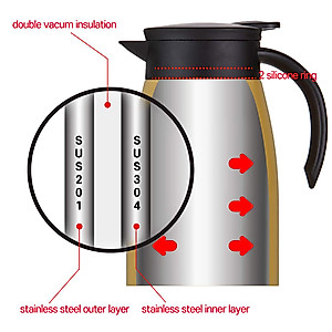 SINCE 1997 MR.CHEF 34Oz Thermal Coffee Carafe, Insulated Stainless Steel Coffee Carafes for Keeping Hot/Double Walled Vacuum Coffee Carafe (Gold, 1L)