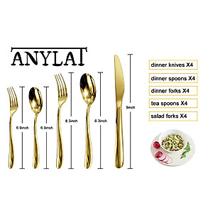 20-Piece Gold Silverware set with Dinner knvies,Gold Flatware Set for 4,Food-Grade Stainless Steel Tableware Cutlery Set,Mirror Polished & Dishwasher Safe