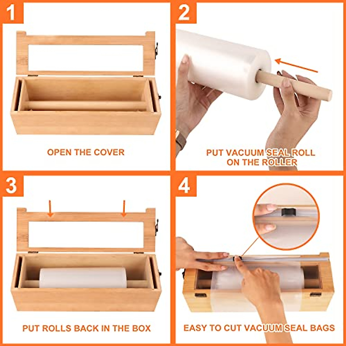 Reusable Vacuum Sealer Bags Dispenser, Rolls Keeper with Built-in Cutter, Come with 8'' x 50’ Rolls for Food Saver, Commercial Grade, BPA Free and Heavy Duty