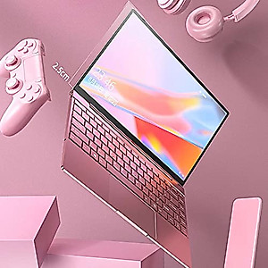 Laptops Computer, 14in Ultra Slim Laptop Pink Quad Core IPS HD Screen for School US Plug