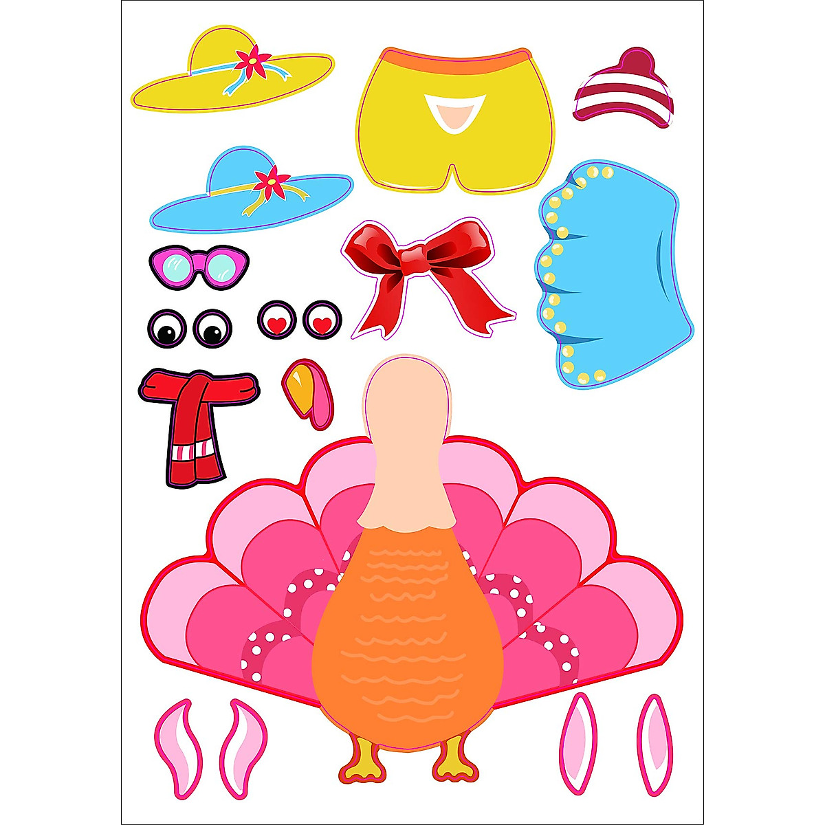 Thanksgiving Stickers 20 Sheets 13 x 9 inchi Make-A-Turkey Stickers Decals for Fall Autumn Harvest Crafts Scrapbooking Kids Party Games Favors Supplies - DIY Required