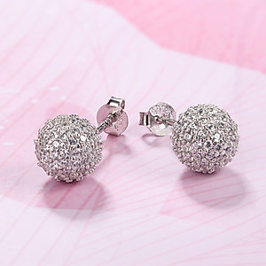 MILACOLATO 18K Gold Plated 925 Sterling Silver Stud Earrings for Women Clear Cubic Zirconia Disco Earrings Sparkle Crystal Ball Stud Earrings for Sensitive Ears Hyapollergenic, 8mm