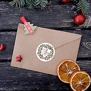 Whaline 1000Pcs Christmas Stickers 1.5Inch Assorted Plants Round Stickers in Roll Rustic Christmas Tree Wreath Elk Truck Patterns Label Stickers for Xmas Seals Cards Presents Envelopes, 8 Designs