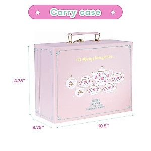 Jewelkeeper Tea Set for Little Girls - 13 pcs. Porcelain Tea set for kids Tea Time includes Teapot, 4 Tea Cup and saucers, creamer and sugar bowl. Floral design with Pink Roses tea party set