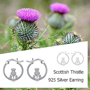 DAYLINLOVE Scottish Thistle Earrings 925 Sterling Silver Scottish Thistle Hoop Earrings for Women Thistle Jewelry Gifts for Women