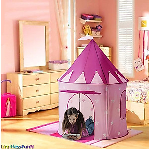 LimitlessFunN Princess Pop Up Kids Play Tent | Includes Star Lights & Carrying Case |, Children Indoor Castle Playhouse for Girls, Toddlers, 41" D x 41" W x 53" H