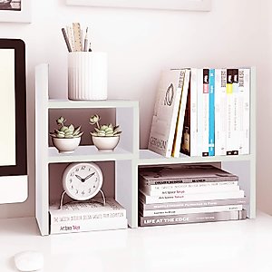 Jerry & Maggie - Desktop Organizer Office Storage Rack Adjustable Wood Display Shelf | Birthday Gifts - Toy - Home Decor | - Free Style Rotation Display - True Natural Stand Shelf (White)