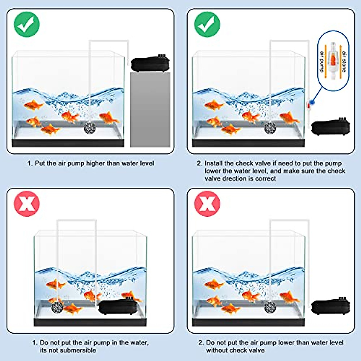 JEREPET 320GPH Aquarium Air Pump 8W Adjustable Quiet Oxygen Pump with 4 Outlet and Accessories Air Stone, Check Valve, Tube,for Up to 300 Gallon Fish Tank