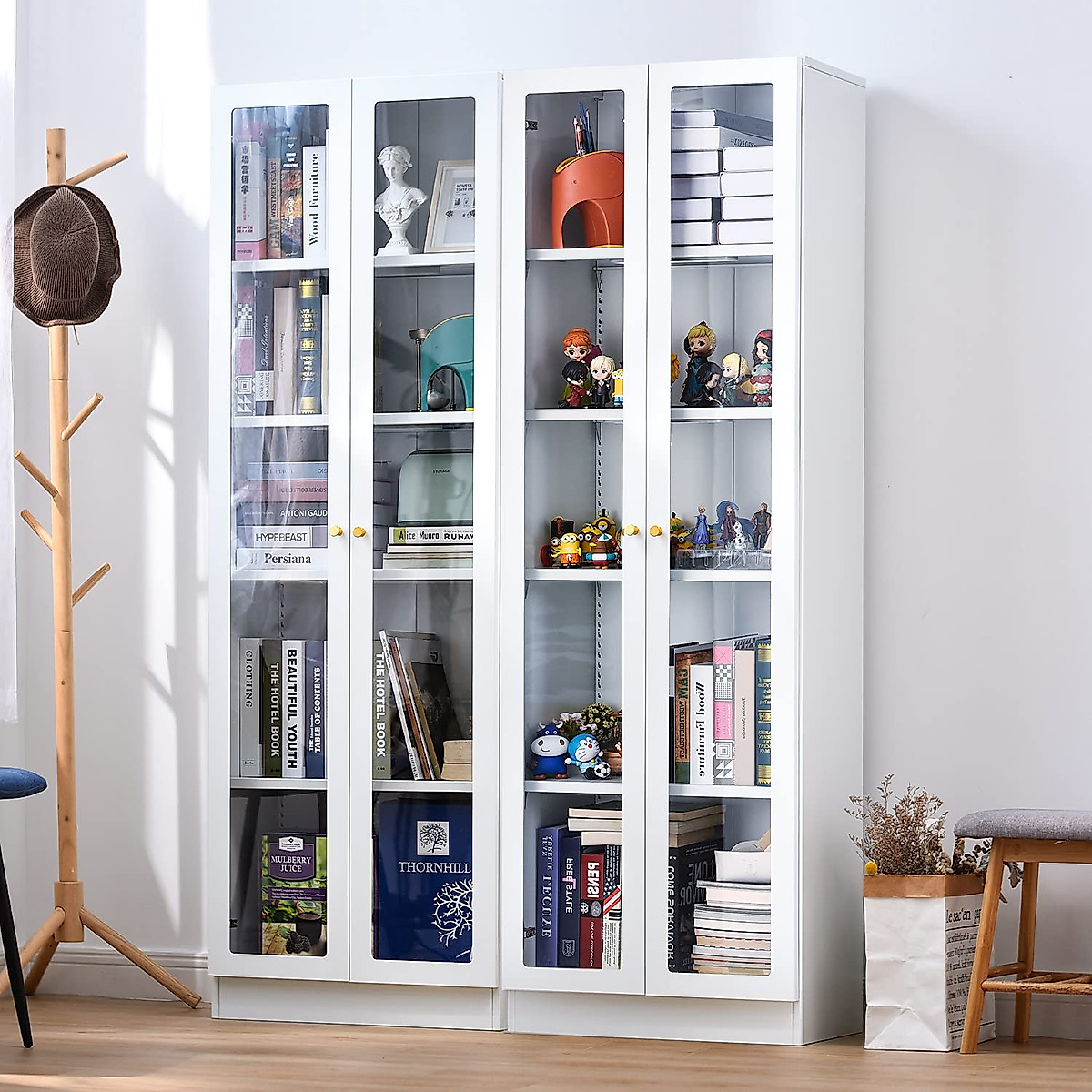 IRONMIX Modern Display Cabinet with Doors, Metal Curio Display Cabinet with Adjustable Shelves, 70.87" H Display Case, White Book Shelf with Storage for Home Office Living Room