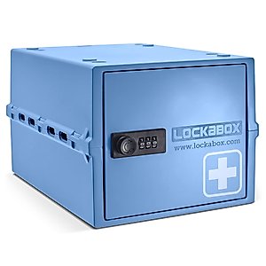 Lockabox One™ | Premium Medicine Lock Box | 10 Litre Medication Lock Box With Code For Medicines, Vitamins & Supplements | External Size 12 x 8 x 6.6 inches (Medi Blue)