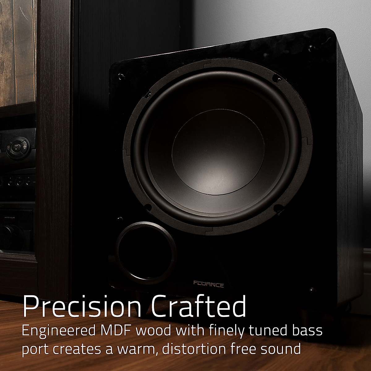 Fluance DB10W 10-inch Low Frequency Powered Subwoofer for Home Theater (Natural Walnut)