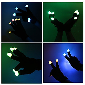 XISFORX 7 colors light show LED Gloves Rave Light Finger Lighting Flashing Glow Mittens(fingertip)