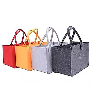 Reusable Felt Bag, 35 x 24 x 19cm Shopping Basket Storage Wood Log Carrier with Long Handle, Storing Wood, Toys, Newspaper (Grey)
