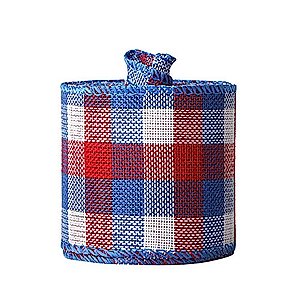 Patriotic Ribbon Rustic Blue Red White Grid Burlap Ribbon 2inch Memorial Day President's Day 4th of July USA Wired Ribbon for Wreaths Trees Crafts Holiday Decorations 5yards