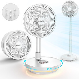 Belife X10 Portable Fan, Cordless 7200mAh Battery Operated Oscillating Fan, USB Rechargeable Desk Floor Fan with Remote & Timer & Light, Foldable Telescopic Fan for Home Bedroom Travel Camping (Navy)