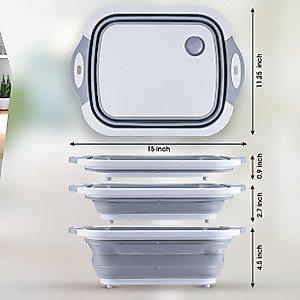 Cheer Collection Collapsible Cutting Board - Foldable Sink Colander and Chopping Board with Drainage Hole, Non-Slip Multifunction Storage Basket for Camping BBQ Picnic
