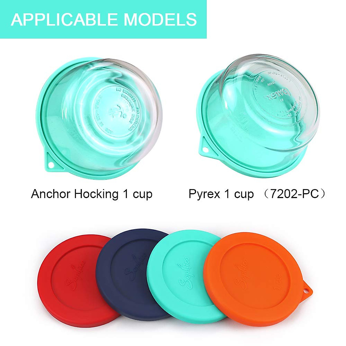 Sophico 1 Cup Round Silicone Storage Cover Lids Replacement for Anchor Hocking and Pyrex 7202-PC Glass Bowls (Container not Included) (Mix - 4 pack)
