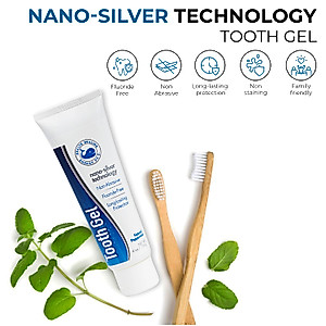 Toothpaste Gel Nano Silver Technology - Fluoride Free, SLS Free, Non-Abrasive, No BPA, Non-staining, Family Friendly, Promotes Fresh Breath and Mouth, Natural, Peppermint, 4oz
