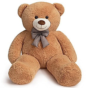 HollyHOME Giant Teddy Bear Stuffed Animal Large Bear Plush with Bow Tie Soft Toy for Girlfriend or Kids 48 inch Tan