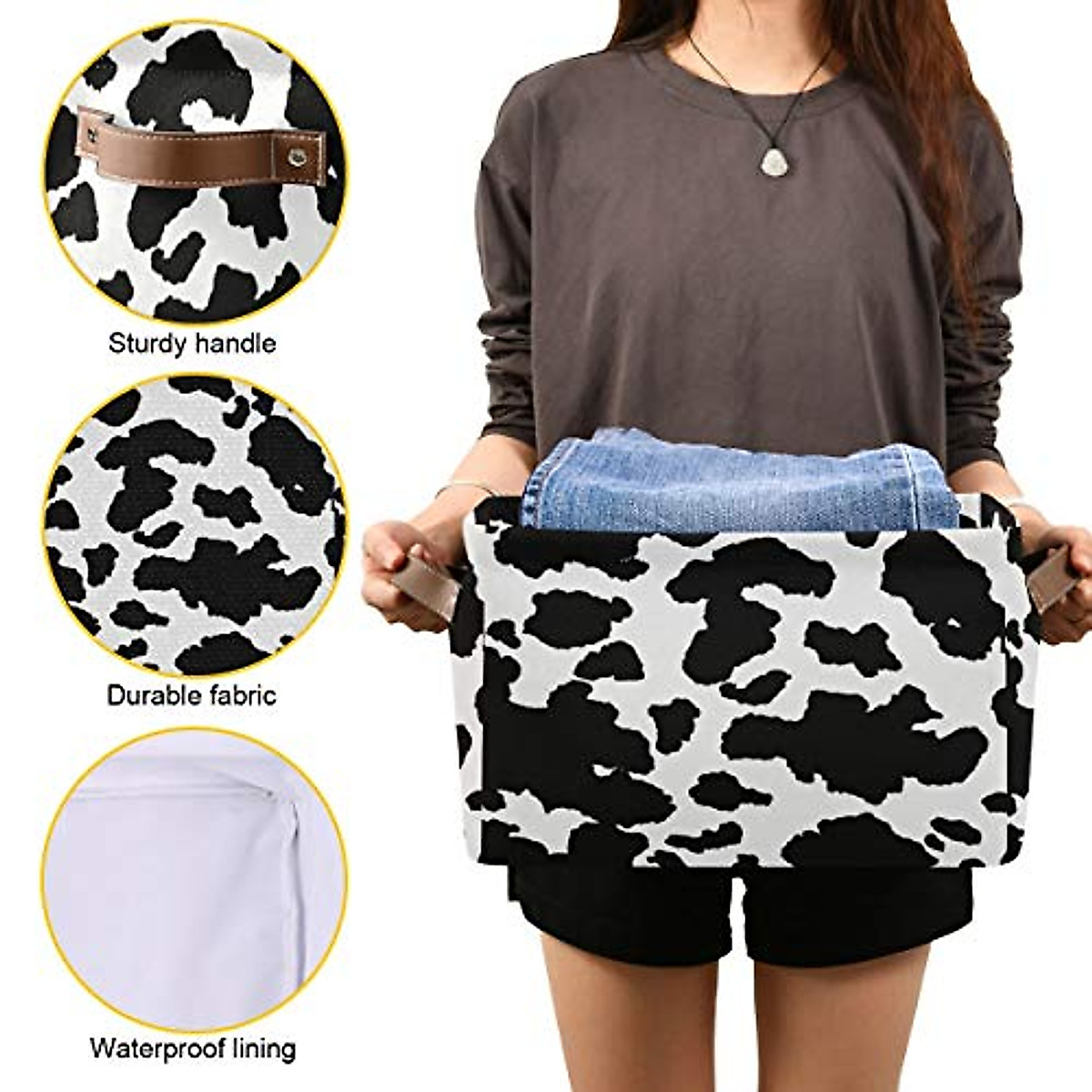 Storage Basket Bins Animal Cow Print Large Storage Boxes Cubes Collapsible Organizer with Handles, Foldable Toys Laundry Hamper for Closet Shelf Nursery, 1 PCS