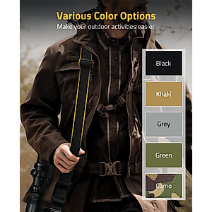 CVLIFE Two Points Sling with Length Adjuster Traditional Sling with Metal Hook for Outdoors Black