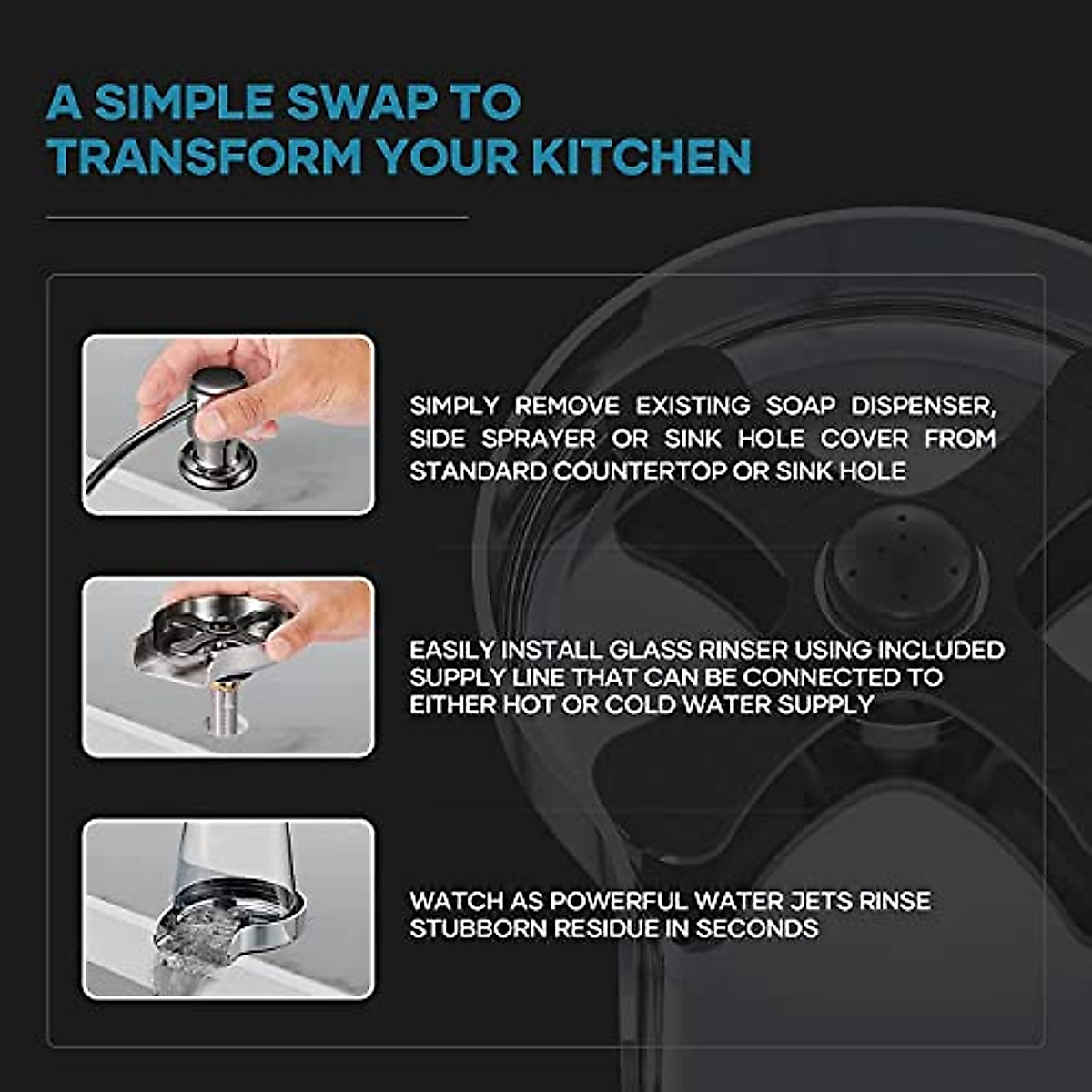 Faucet Metal Glass Rinser for Kitchen Sinks,360° Rotary Cup Washer,Kitchen Sink Accessories (Brush Nickel)