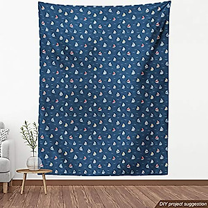 Ambesonne Maritime Fabric by The Yard, Minimal Colorful Sailboats Pattern of Line Art Waves Ocean Themed, Decorative Fabric for Upholstery and Home Accents, 1 Yard, Dark Sky Blue Multicolor