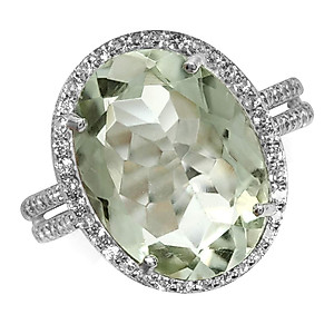 Silvershake Huge 6.8ct. 16X12mm Natural Oval Shape Green Amethyst and White Topaz 925 Sterling Silver Ring Size 10