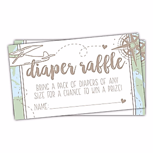 50 Adventure Awaits Diaper Raffle Tickets for Baby Shower - Invitation Inserts