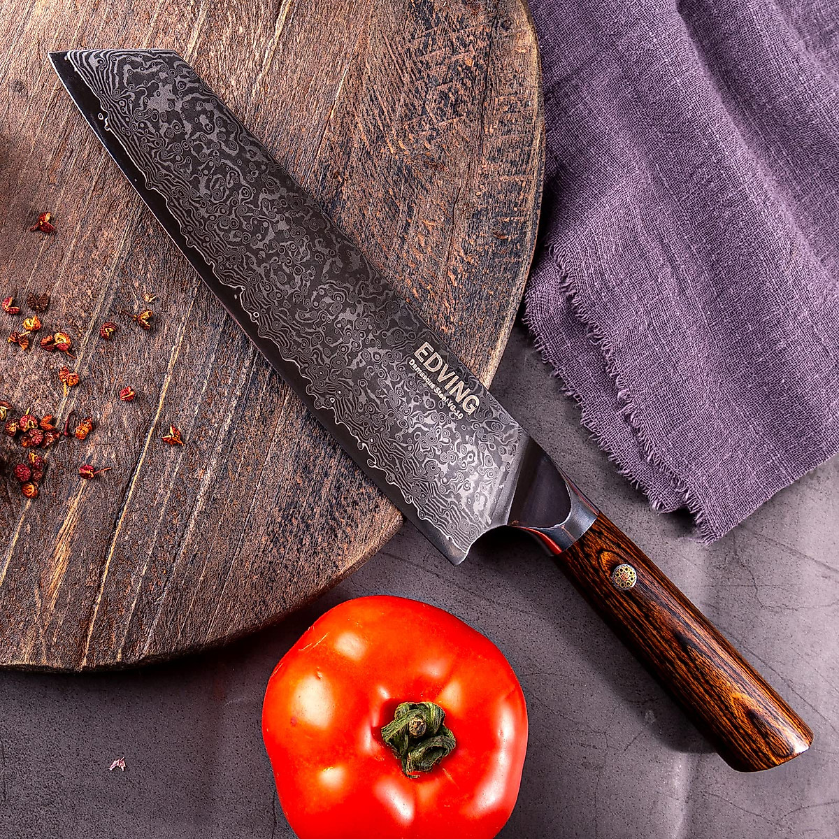 EDVING Chef Knife 8 Inch Damascus Japan VG-10 Super Stainless Steel Professional High Carbon Super Sharp Kitchen Cooking Knife, Ergonomic Color Wooden Handle Luxury Gift Box (8" Chef's Knife, Wood)