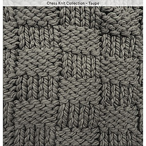 HiEnd Accents Chess Knit Throw, 50x60 inch, Taupe Solid Color, Modern Farmhouse Rustic Style Soft Cozy Warm Luxury Blanket