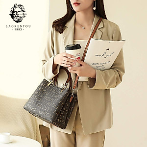 LAORENTOU Vegan Leather Small Tote Handbag for Women Checkered Purses Satchel Shoulder Bags Beach Travel Bag (01 Brown)