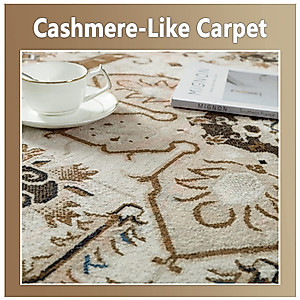 FINOREN Bohemian Traditional Area Rug,Stain Resistant Washable,Low Pile Non-Slip Rug for Living Room Bedroom Dining Room Kitchen Indoor Office,Room Decorative Rug,Coffee,5x7 Feet