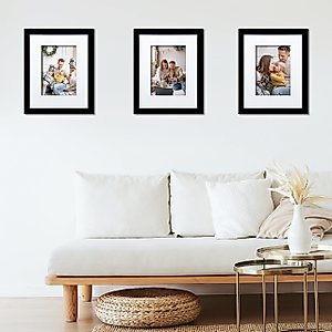 Wiscet 8x10 Picture Frame Set of 3, Display Pictures 5x7 with Mat or 8 x 10 Without Mat, Photo Frame for Wall Mounting or Tabletop Display, Black