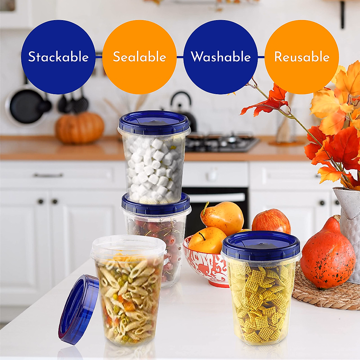 Soup Freezer Storage Containers With Twist Top lids [32 Oz - 9 Pack] Reusable Plastic Food Container with Screw On Lids, leak proof, Airtight, Stackable, Microwave Safe BPA Free