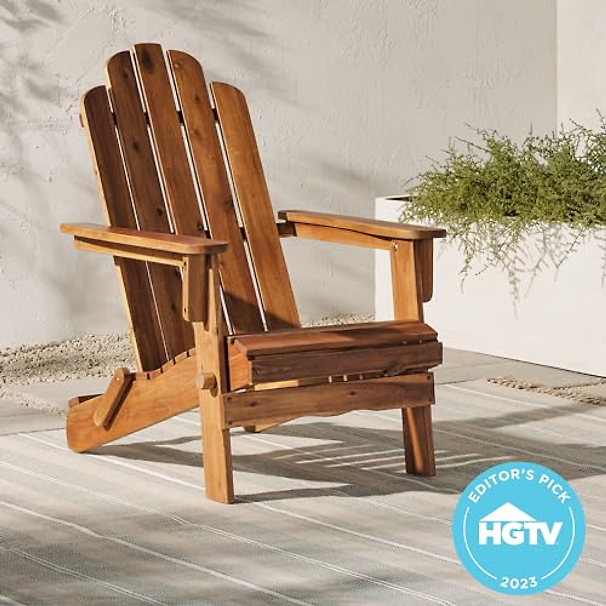 Walker Edison Outdoor Patio Wood Adirondack Foldable Chair All Weather Backyard Conversation Garden Poolside Balcony, Set of 1, Brown