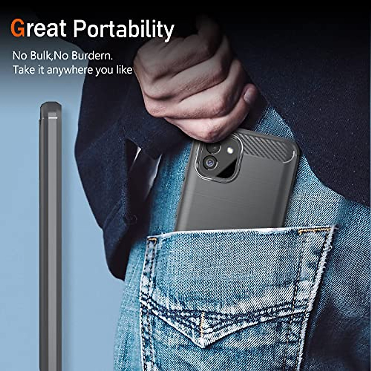 Dretal Galaxy A03 Case, Samsung A03 5G Case with Tempered Glass Screen Protector, Shock-Absorption Brushed Flexible Soft Carbon Fiber Protective Cover for Samsung Galaxy A03 (LS-Black)