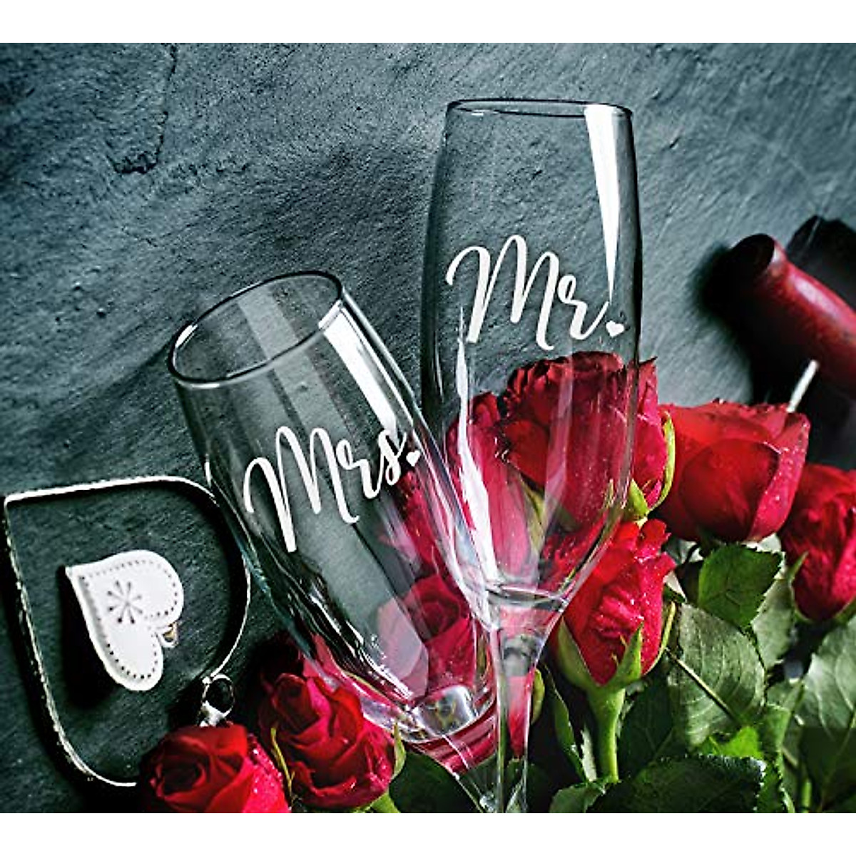 Sweetzer & Orange Bride and Groom Champagne Glasses (8 oz) Engraved Mr and Mrs Glasses for Wedding Glasses and Toasting Flutes, Bridal Shower Gifts, Engagement Gift. Boxed Mr and Mrs Gifts
