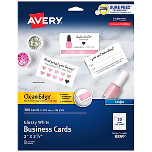Avery Clean Edge Printable Business Cards with Sure Feed Technology, 2" x 3.5", Glossy White, 200 Blank Cards for Inkjet Printers (8859)