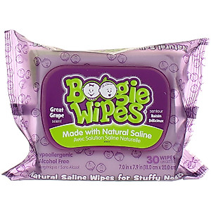 Boogie Gentle Saline Wipes for Little Noses, Great Grape 30 Each (Pack of 2)