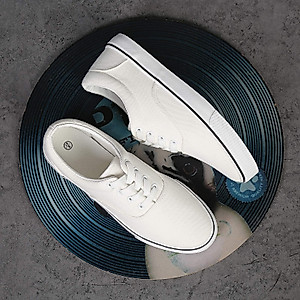 yageyan Mens Low Top Canvas Shoes Lace-up Fashion Canvas Sneakers Casual Shoes for Men Black and White(White,8)