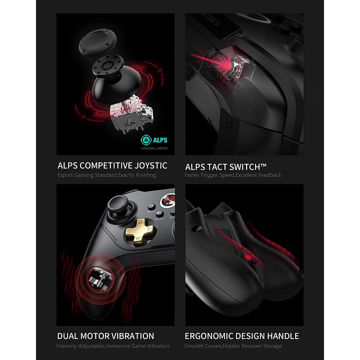 BEITONG Asura 2 Pro PC Game Controller Wireless Gamepad Joystick Hall Effect Trigger For Windows 7 8 10 11,Android TV,Steam,Tesla,Simulator,with Programmable M Buttons (Black Gold)