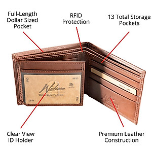 WEBER'S PREMIER LEATHER - Wildlife Series – Men’s Bifold Wallet - Full Grain Billfold Brown Leather Wallet