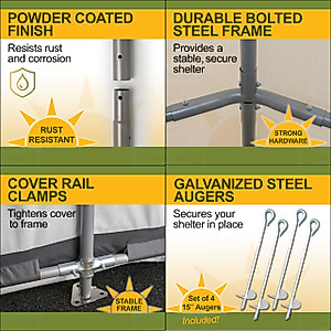 New Yard 12 x 20 ft. Heavy Duty All-Season Carport Canopy and Portable Garage Shelter with Steel Frame and Waterproof UV Cover and Zippered Roll-Up Doors for Cars, Trucks, and SUVs Grey