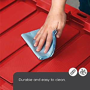 IRIS USA 27 Gallon Large Heavy Duty Storage Bins with Lids, 4 Pack - Made in USA, Snap On Lid Stackable Industrial Tough Totes, Rugged Tubs, Garage Organization, Rugged Reusable Boxes - Black/Red