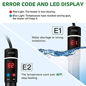 Simple Deluxe Submersible Aquarium Heater, 200W Fish Tank Heater with Intelligent LED Temperature Display and External Temperature Controller for Saltwater, Freshwater